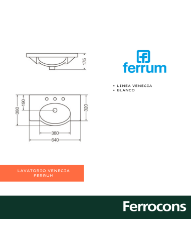 FERRUM LAVATORIO VENECIA 3AGUJ. 48 CM